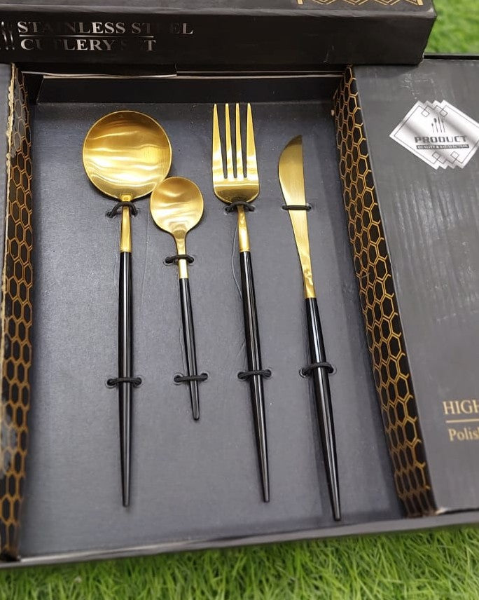 Premium Two-Tone Gold Head Stainless Steel Cutlery Set – HBStore